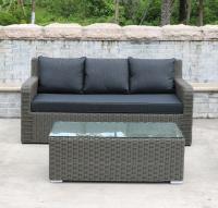 China 3 Seater Rattan Outdoor Sofa Terrace Furniture Garden Rope Leisure Black Wicker for sale