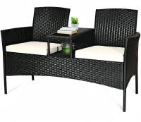 China 153cm Loveseat Set Patio Wicker Conversation Set Rattan Removable Cushions for sale
