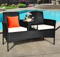 China 153cm Loveseat Set Patio Wicker Conversation Set Rattan Removable Cushions for sale