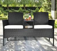 China 153cm Loveseat Set Patio Wicker Conversation Set Rattan Removable Cushions for sale