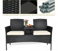China 153cm Loveseat Set Patio Wicker Conversation Set Rattan Removable Cushions for sale