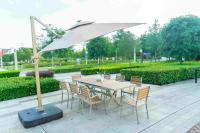 China 9 Pieces Plastic Wood Outdoor Restaurant Garden Tables  Chairs Outdoor Furniture Patio Dinning Table Patio Furniture for sale