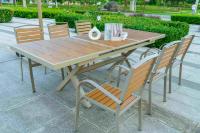 China 7 Pieces New Design Cheap American Style Cafe Restaurant Plastic Wooden Dining Table And Chairs Ferniture Set for sale
