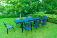China 9 Pieces Black Plastic Wood Modern Outdoor Garden Furniture Table Set 8-10 Seater Extendable Patio Dining Table Chairs for sale