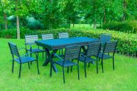 China 9 Pieces Black Plastic Wood Modern Outdoor Garden Furniture Table Set 8-10 Seater Extendable Patio Dining Table Chairs for sale