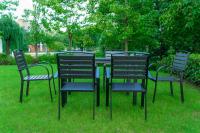 China 7 Pieces Extendable Modern Black Patio Restaurant 9 Piece Dining Sets Outdoor Garden Porch Aluminum Table and 8 Seater for sale
