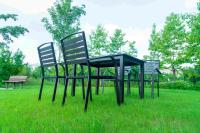 China 5 Pieces Extendable Modern Black China Manufacturer Wood Metal Chairs Patio Garden Outdoor Furniture for sale