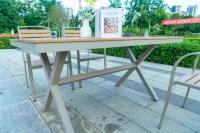 China Outdoor Poly Wooden Dining Table And Chairs Plastic Wood Patio Table And Chair Set 5 Pieces Set for sale