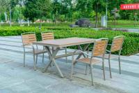 China Outdoor Poly Wooden Dining Table And Chairs Plastic Wood Patio Table And Chair Set 5 Pieces Set for sale