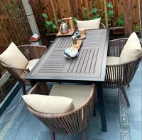 China Outdoor Table And Chair Villa Courtyard Garden Leisure Terrace Plastic Wood Table Combination Of Outdoor Rattan Table for sale