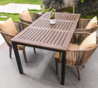 China Outdoor Table And Chair Villa Courtyard Garden Leisure Terrace Plastic Wood Table Combination Of Outdoor Rattan Table for sale