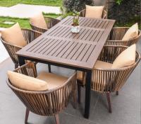 China Outdoor Table And Chair Villa Courtyard Garden Leisure Terrace Plastic Wood Table Combination Of Outdoor Rattan Table for sale