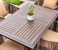 China Outdoor Table And Chair Villa Courtyard Garden Leisure Terrace Plastic Wood Table Combination Of Outdoor Rattan Table for sale