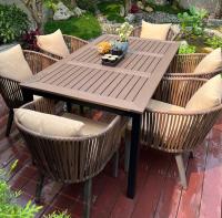 China Outdoor Table And Chair Villa Courtyard Garden Leisure Terrace Plastic Wood Table Combination Of Outdoor Rattan Table for sale