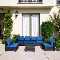 China Modern Outdoor Rattan Sofa Table Set Black Hand-Woven for sale