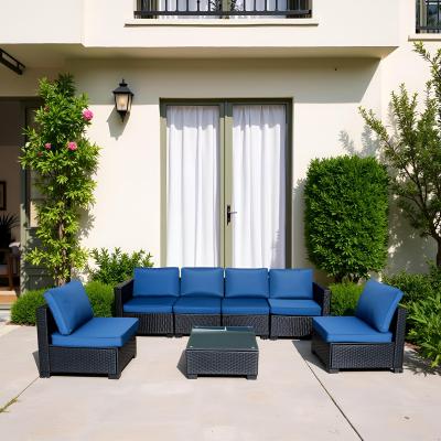 China Modern Outdoor Rattan Sofa Table Set Black Hand-Woven for sale