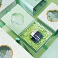 China Green Folded Book Carboard Boxes With Ribbon Transparent Window For Perfume Gift Packaging for sale