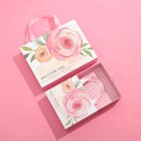 China Pink Art Paper Paperboard Gift Boxes With Ribbon Handle For Jewelry Packaging for sale