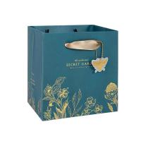 China Deeply Green Coated Printed Paper Shopping Bag For Gift Packaging Eco Friendly for sale