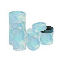 China Blue Art Paper Paperboard Gift Boxes Rolled Edge Round Cylinder For Lipstick Packaging for sale