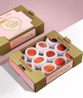 China Recyclable Pink E Flute Corrugated Box Foil Hot Stamping Logo Fruit Packaging for sale