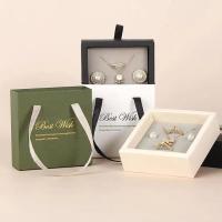 China Green Color Art Paper Paperboard Gift Boxes With Ribbon Handle EVA Inserter Jewelry Packaging for sale
