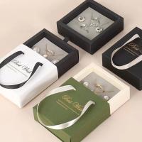 China Green Color Art Paper Paperboard Gift Boxes With Ribbon Handle EVA Inserter Jewelry Packaging for sale