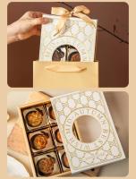China Golden Color Caoted Paper Foldable Gift Boxes WIth yohuhufuWith Ribbon Window For Mooncake Food Packaging for sale