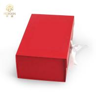 China Red Paperboard Foldable Gift Boxes With Ribbon Gift Packaging for sale