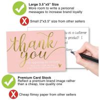 China Rectangle 5'' Pink And Gold Thank You Cards , Thank You Bussiness Cards for sale