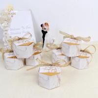 China White Hexagonal Foldable Gift Boxes With Ribbon For Sweet Candy for sale