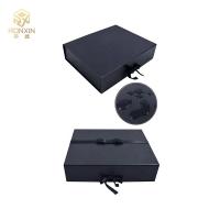 China Luxury Rectangular Paperboard Foldable Gift Boxes With Ribbon Black for sale