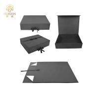 China Luxury Rectangular Paperboard Foldable Gift Boxes With Ribbon Black for sale