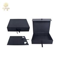 China Luxury Rectangular Paperboard Foldable Gift Boxes With Ribbon Black for sale