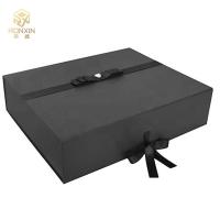 China Luxury Rectangular Paperboard Foldable Gift Boxes With Ribbon Black for sale