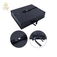 China Luxury Rectangular Paperboard Foldable Gift Boxes With Ribbon Black for sale
