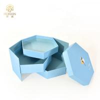 China Blue Hexagonal Paperboard Gift Boxes With Ribbon For Gift Packaging for sale