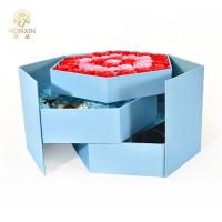 China Blue Hexagonal Paperboard Gift Boxes With Ribbon For Gift Packaging for sale