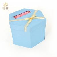 China Blue Hexagonal Paperboard Gift Boxes With Ribbon For Gift Packaging for sale