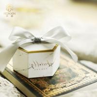 China Recyclable White Hexagon Box Packaging Hot Stamping Logo With Ribbon for sale