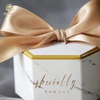 China Recyclable White Hexagon Box Packaging Hot Stamping Logo With Ribbon for sale