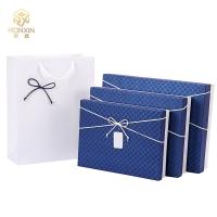 China CMYK Navy Blue Foldable Cardboard Gift Boxes With Ribbon Fashionable for sale
