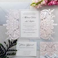 China High End Light Pink Laser Cut Wedding Cards For Family And Friends for sale