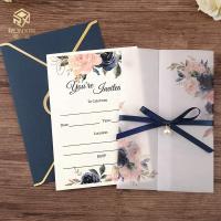 China Customized Royal Blue Wedding Invitations Luxury With BSCI Approval for sale