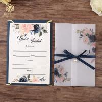 China Customized Royal Blue Wedding Invitations Luxury With BSCI Approval for sale