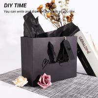 China 120g Fancy Printed Paper Shopping Bag 7'' pure black With Ribbon for sale
