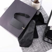 China 120g Fancy Printed Paper Shopping Bag 7'' pure black With Ribbon for sale