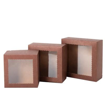 China Food Grade Paperboard Gift Boxes , Brown Bakery Boxes With Window For Cake for sale