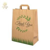 China Promotional Flat Handle Kraft Printed Paper Shopping Bag For Takeaway for sale