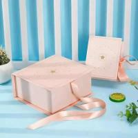 China FSC Certificate Recyclable Paperboard Gift Boxes , Pink Gift Boxes With Ribbon for sale